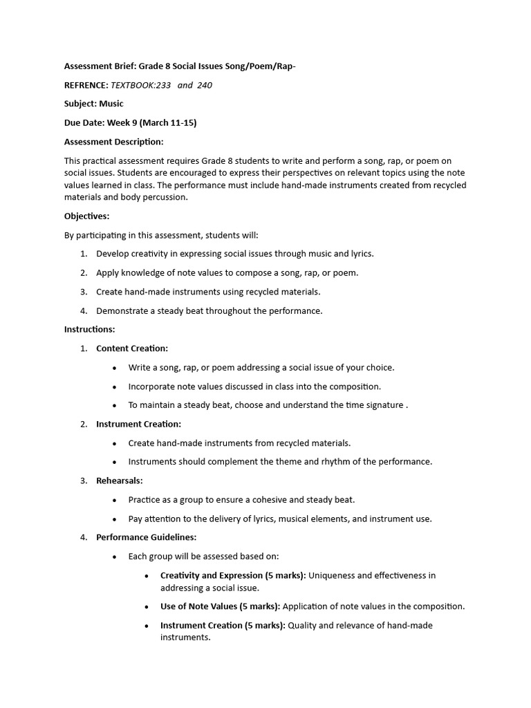 Grade 8 Assessment Brief | PDF