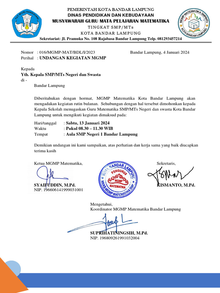 Undangan MGMP Jan 2024 | PDF