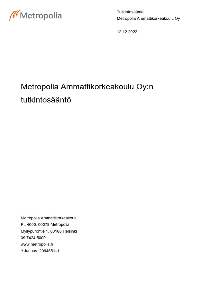 Metropolia Tutkintosaanto 01012023 | PDF