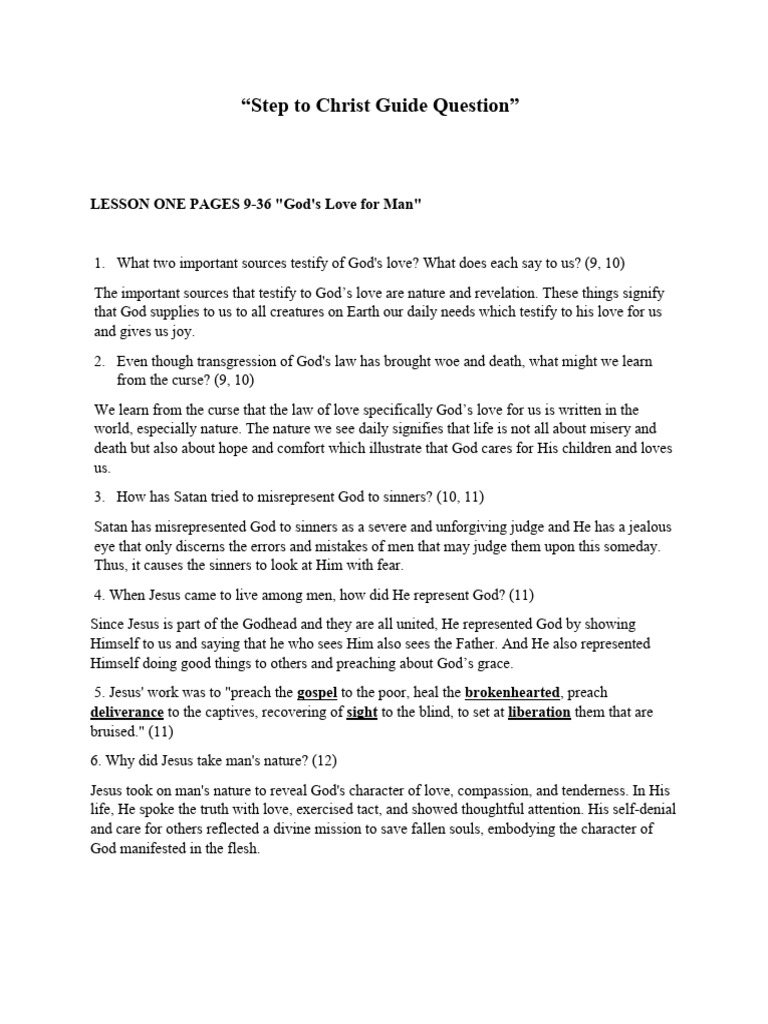 Step To Christ Guide Question | PDF | Jesus | Confession (Religion)