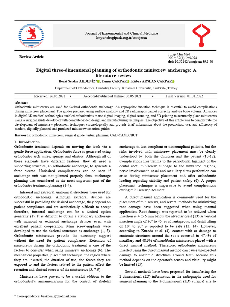 3- Digital Three-dimensional Planning of Orthodontic Miniscrew Anchorage_ a Literature Review ...