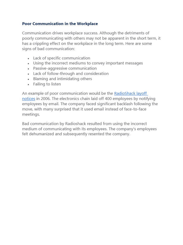 Poor Communication in The Workplace | PDF