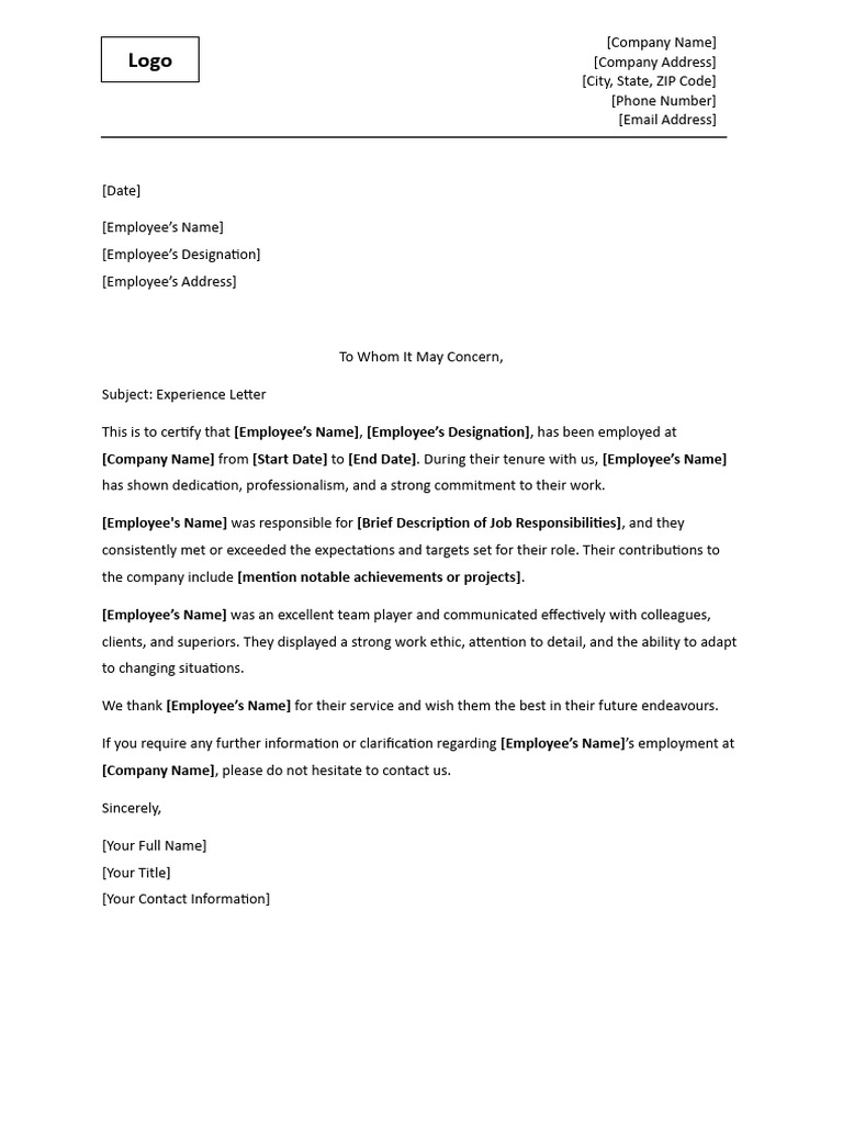 Experience Letter Template in Word | PDF