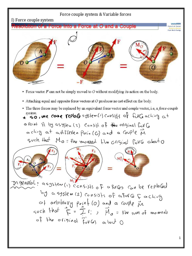 Force Couple System Pdf Physics Mathematical Concepts