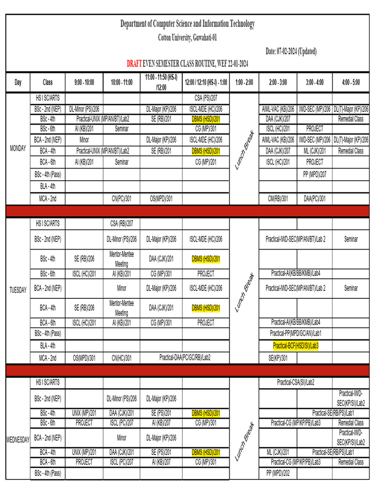 Draft Class Routine-2024 - 07.02.2024 | PDF