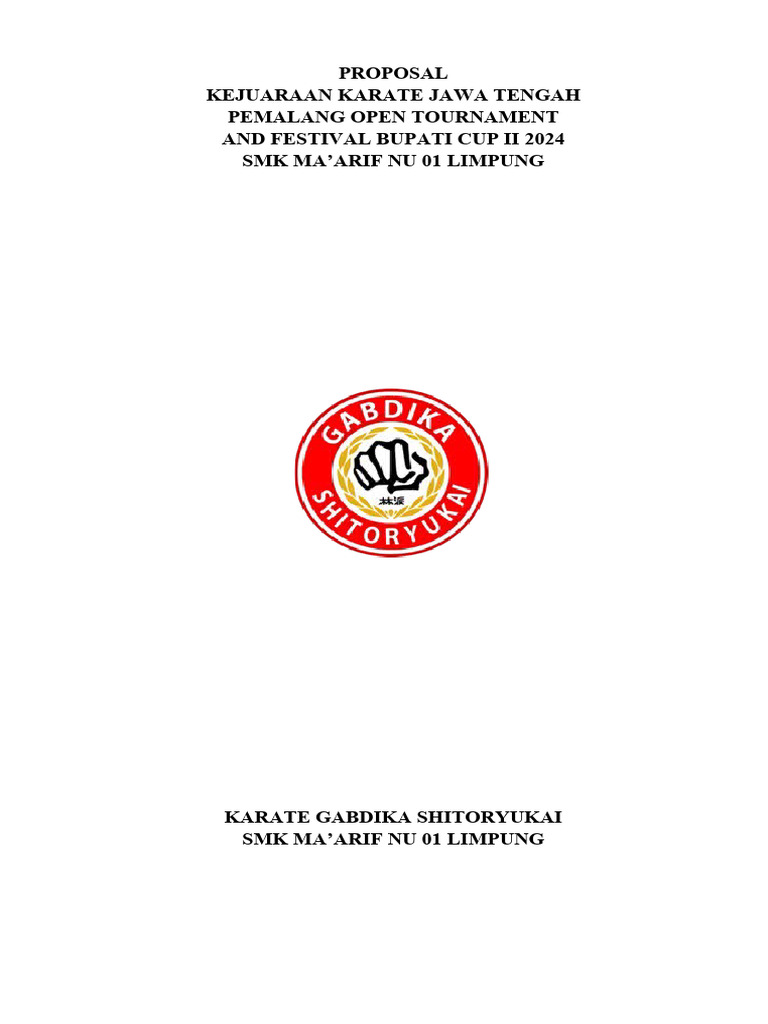 Proposal Pengajuan Dana Kejuaraan Karate Pemalang 2024 | PDF