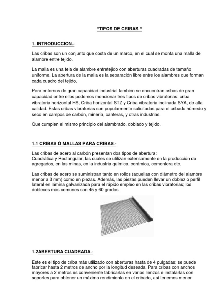 Clasificacion de Cribas-3 Nuevo | PDF | Acero | Cable