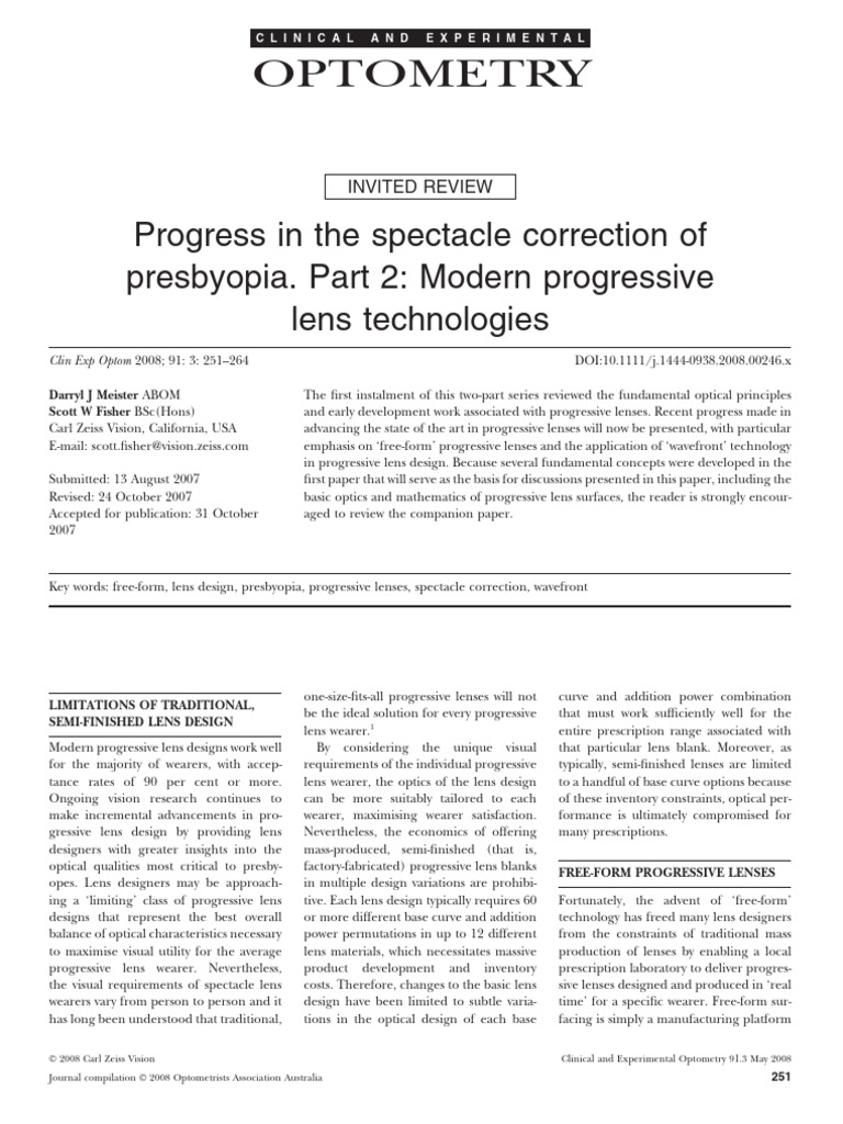 Clin Experimental Optometry - 2008 - Meister - Progress in The ...