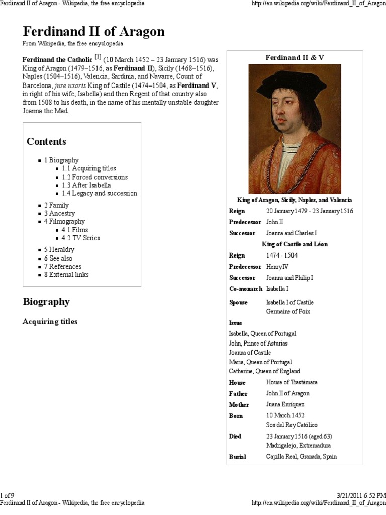 Ferdinand II: King of Aragon & Castile | PDF | Religion And Belief