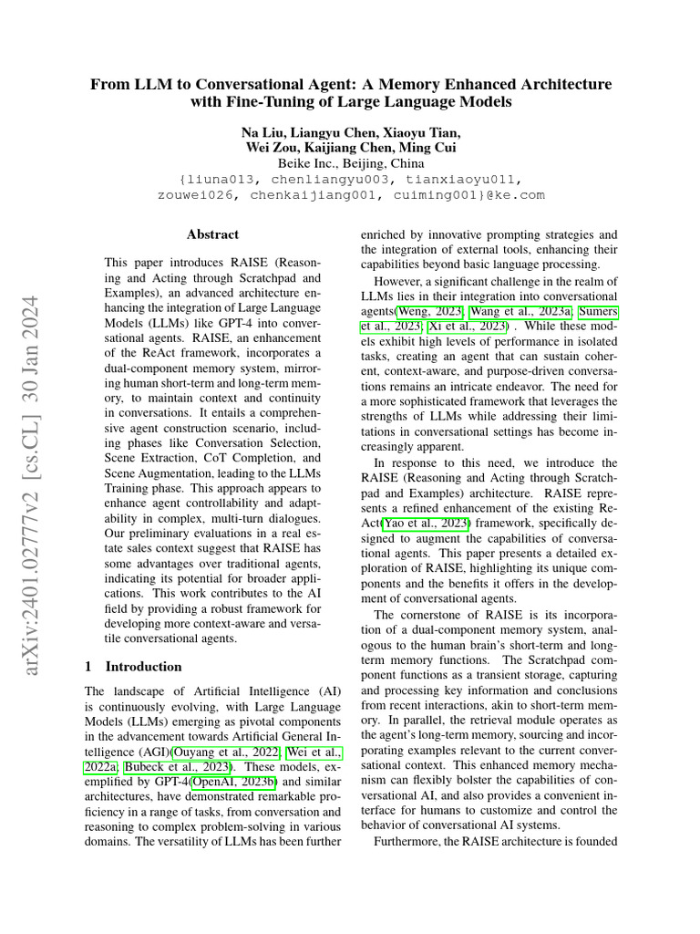 From LLM To Conversational Agent: A Memory Enhanced Architecture With Fine-Tuning of Large ...