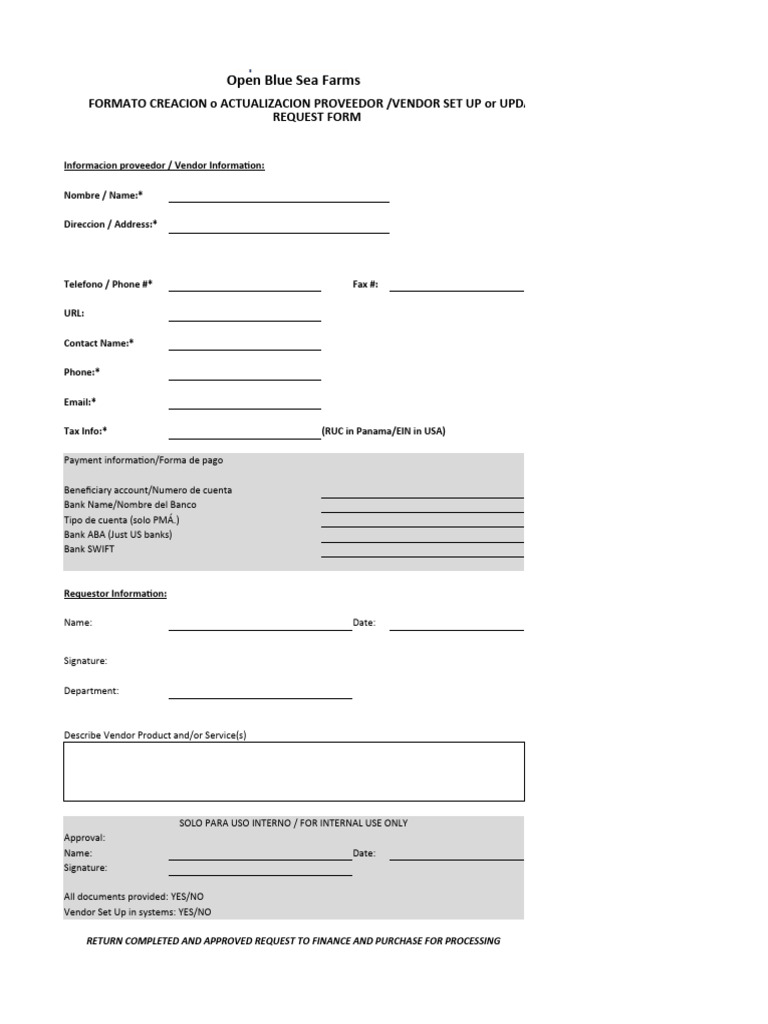 Vendor Setup Request Form Template | PDF