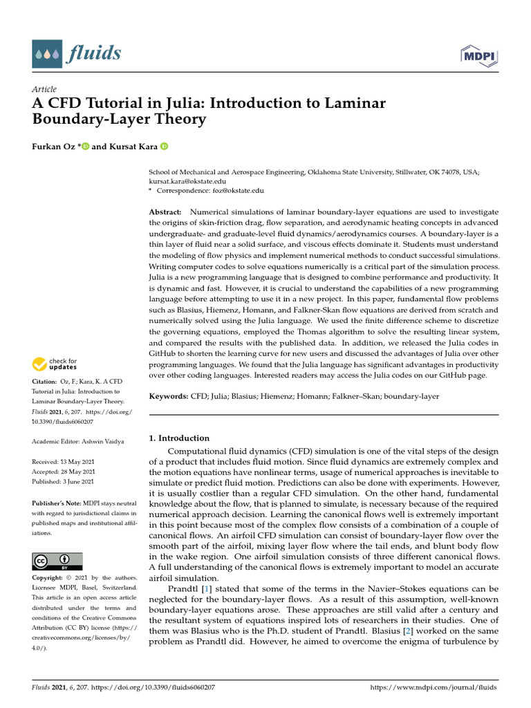 A CFD Tutorial in Julia Introduction To Laminar Bo | Download Free PDF | Boundary Layer | Fluid ...