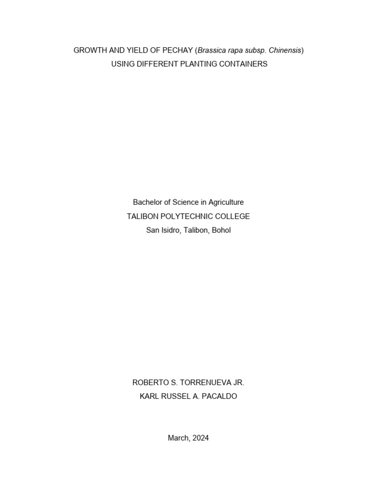 Pechay Growth in Various Containers | PDF | Doctor Of Philosophy | Thesis