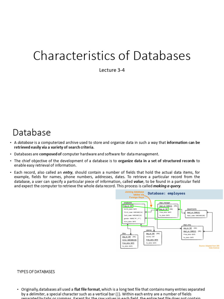 Characteristics of Databses - Lecture 3-4 | Download Free PDF | Relational Database | Databases
