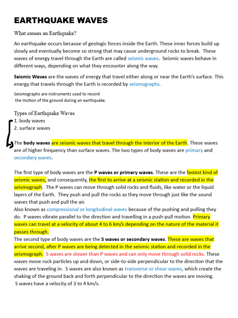 Types and Causes of Earthquake Waves | PDF | Science & Mathematics