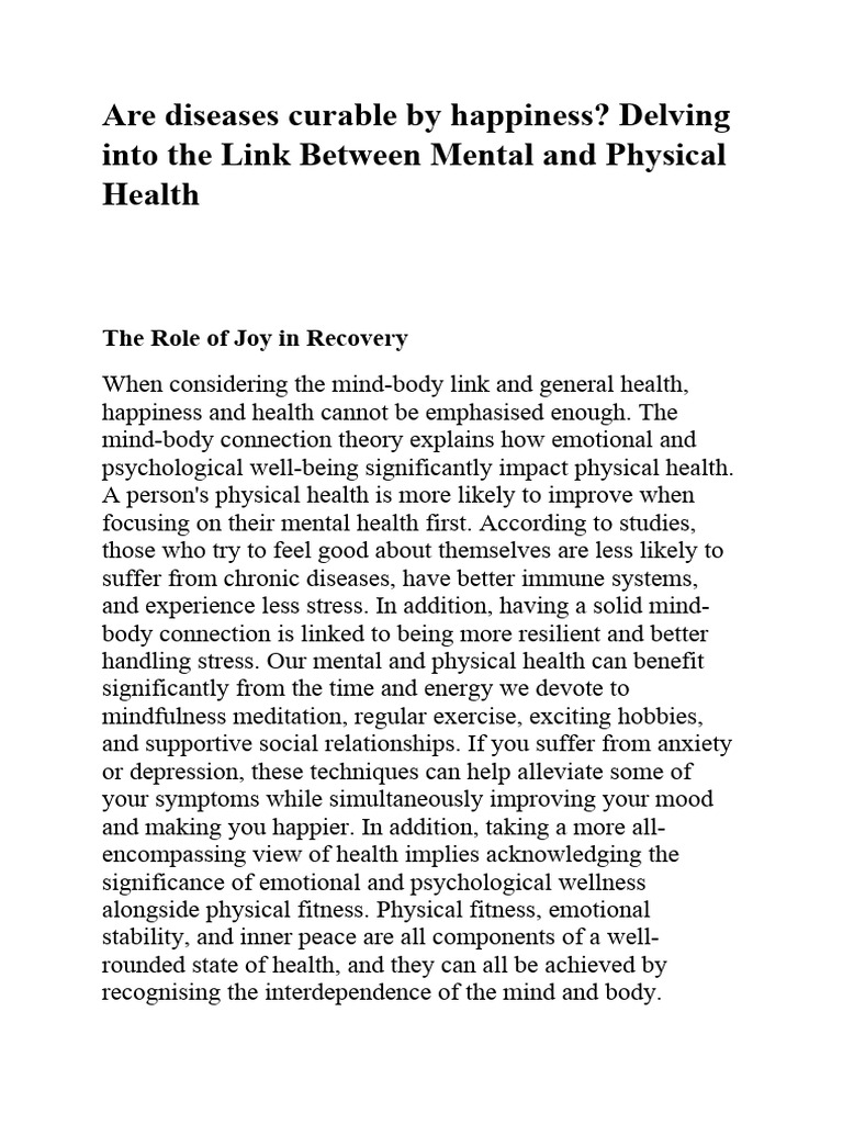 Are Diseases Curable by Happiness? Delving Into The Link Between Mental ... Are Diseases Curable by Happiness? Delving Into The Link Between Mental ...