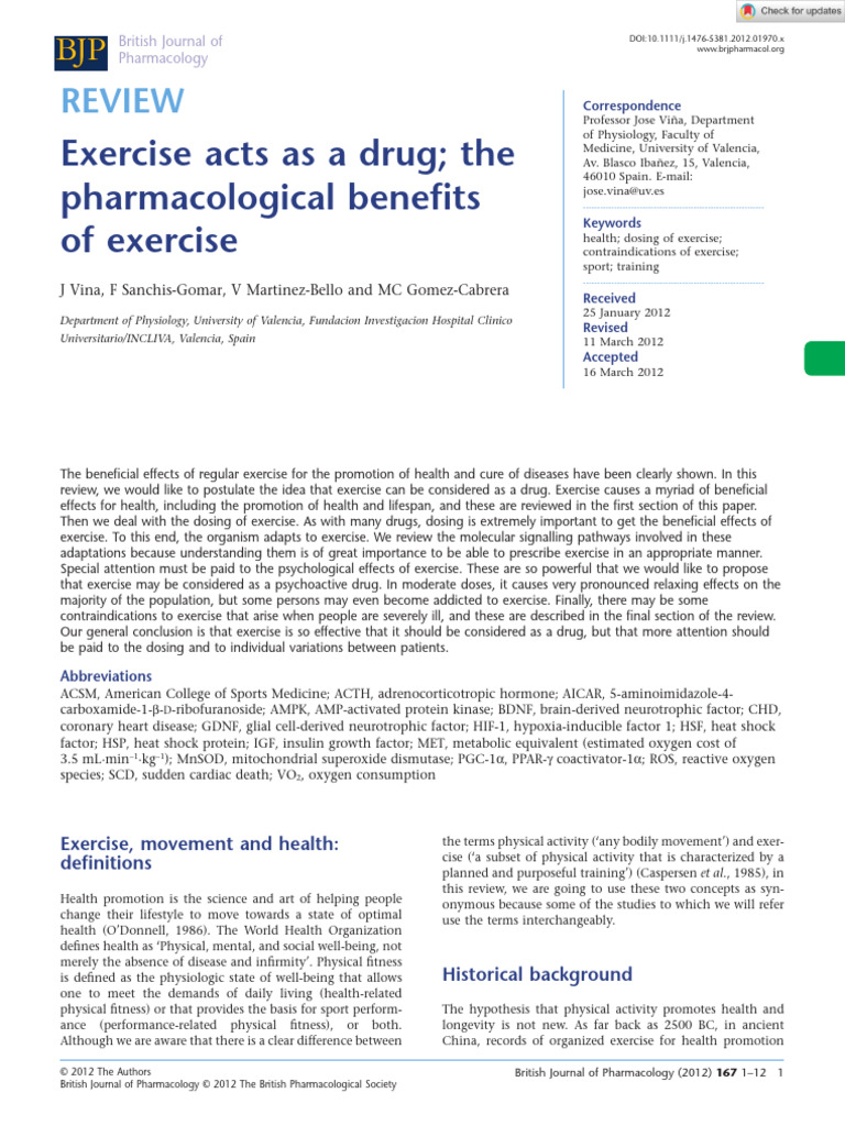 British J PharmacolExercise Acts As A Drug The Pharmacological Benefits ...