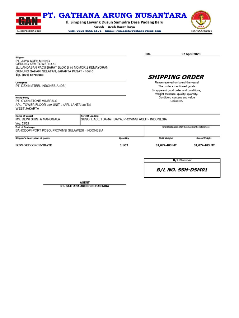 Shipping Order | PDF