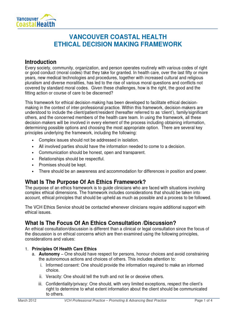 VCH Ethical Decision Making Framework | PDF | Risk | Courage