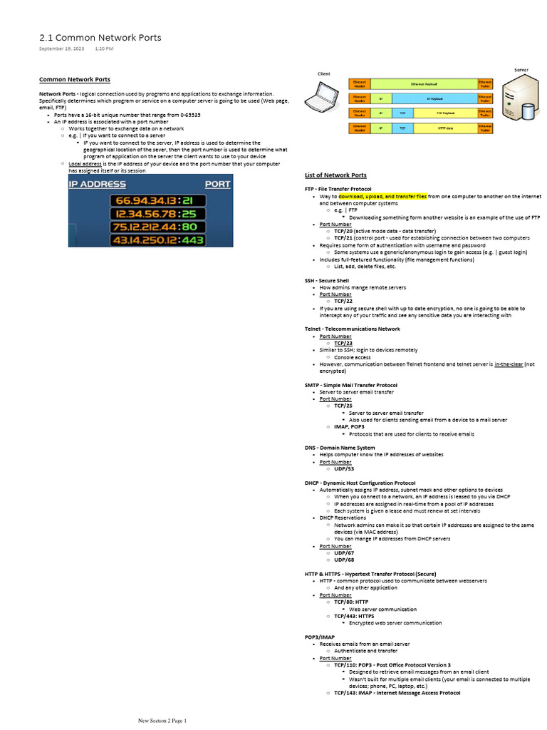2.1 Common Network Ports | PDF | File Transfer Protocol | Port (Computer Networking)