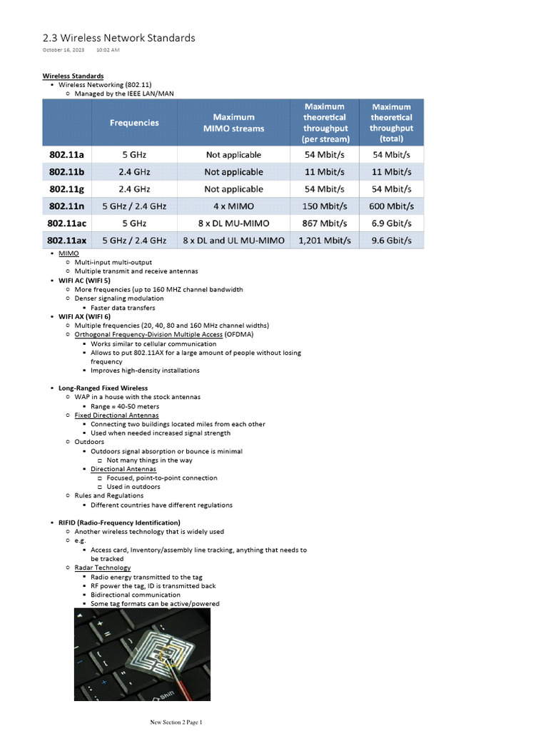 2.3 Wireless Network Standards | PDF | Ieee 802.11 | Wi Fi