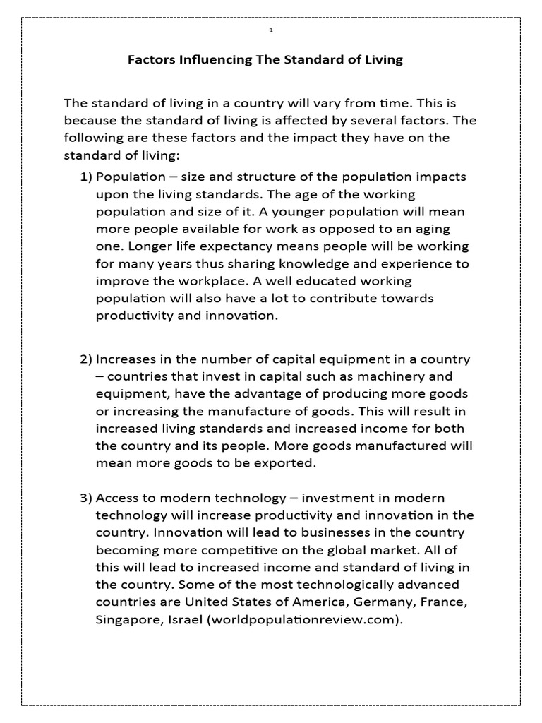 Factors Influencing Standard of Living | PDF | Innovation | Inflation