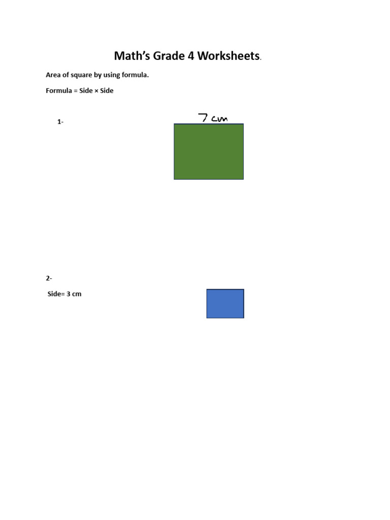 Math Grade 4 (Area of Squares) | PDF