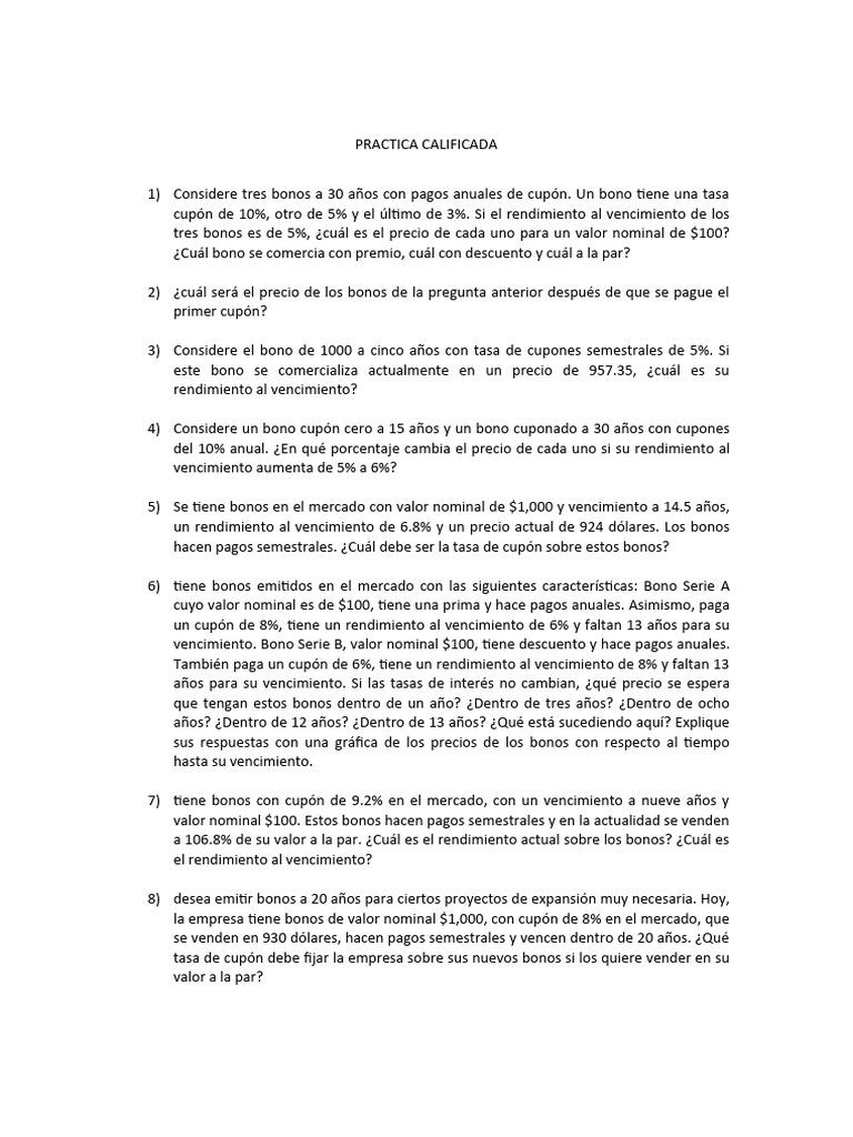 Practica Bonos | PDF | Cupón | Bonos (Finanzas)
