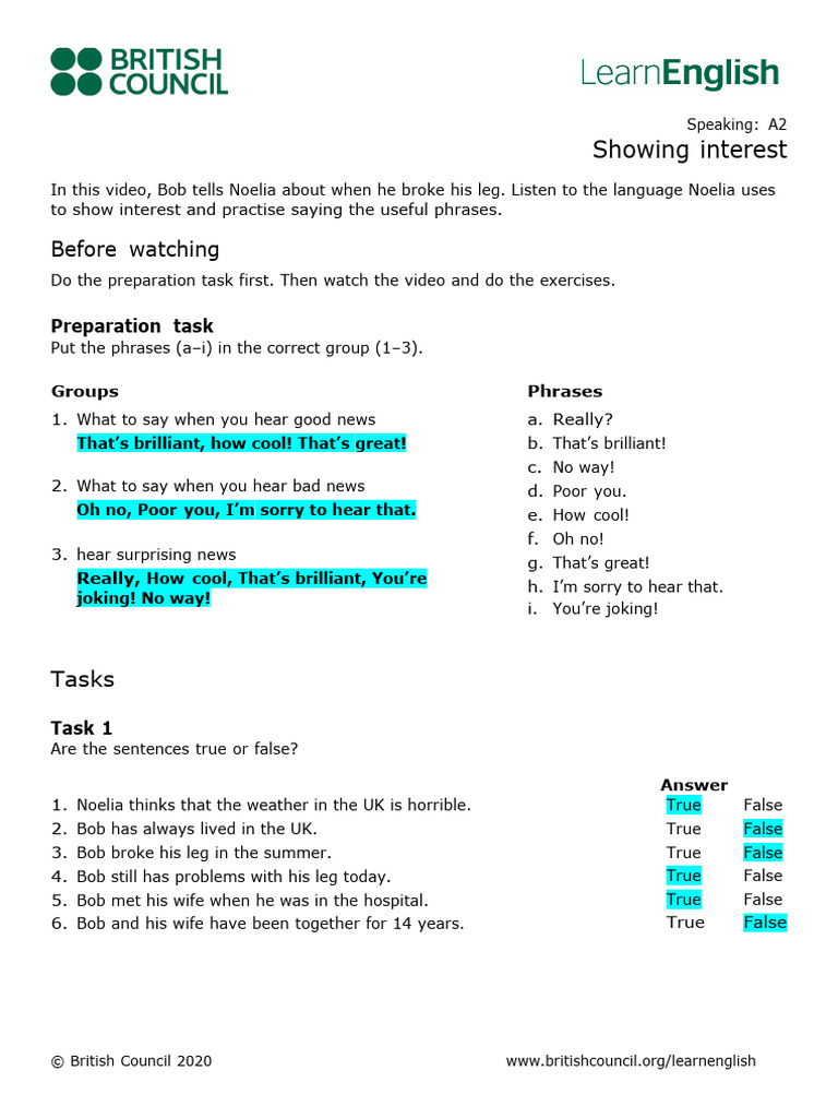 LearnEnglish Speaking A2 Showing Interest | PDF