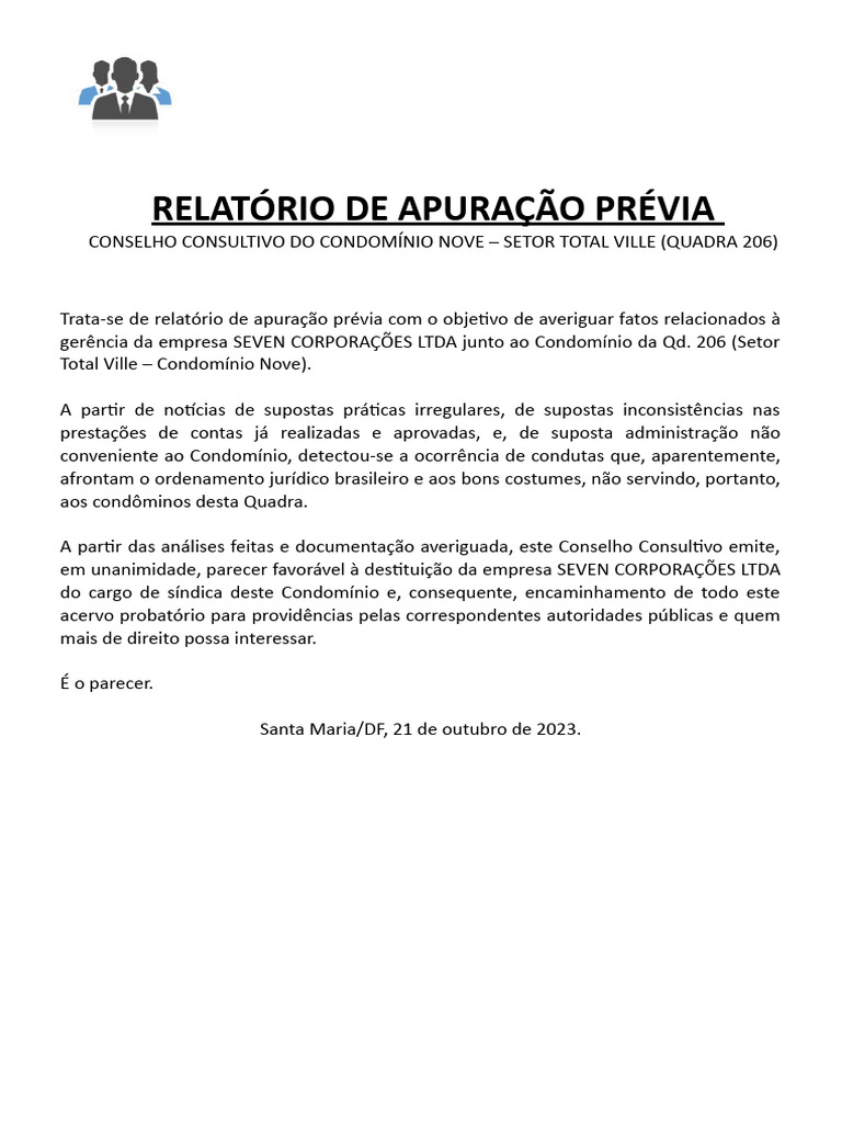 Relatório Oficial para Assembleia | PDF | Advogado | Condomínio