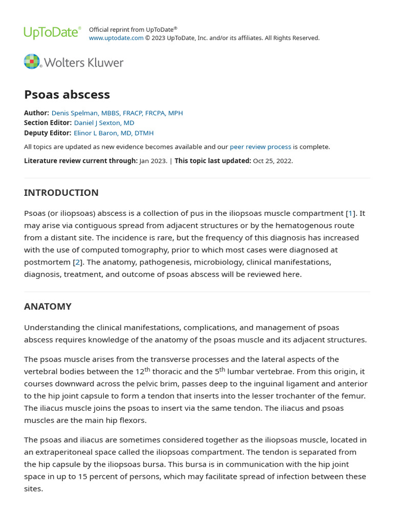 Psoas Abscess - UpToDate | PDF | Medical Imaging | Vertebral Column