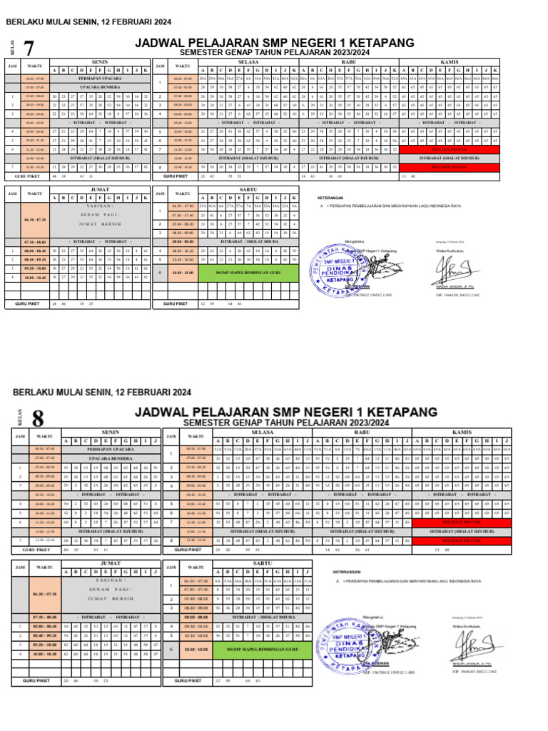 Jadwal Genap 2023-2024 - Berlaku Senin, 12 Februari 2024 | PDF