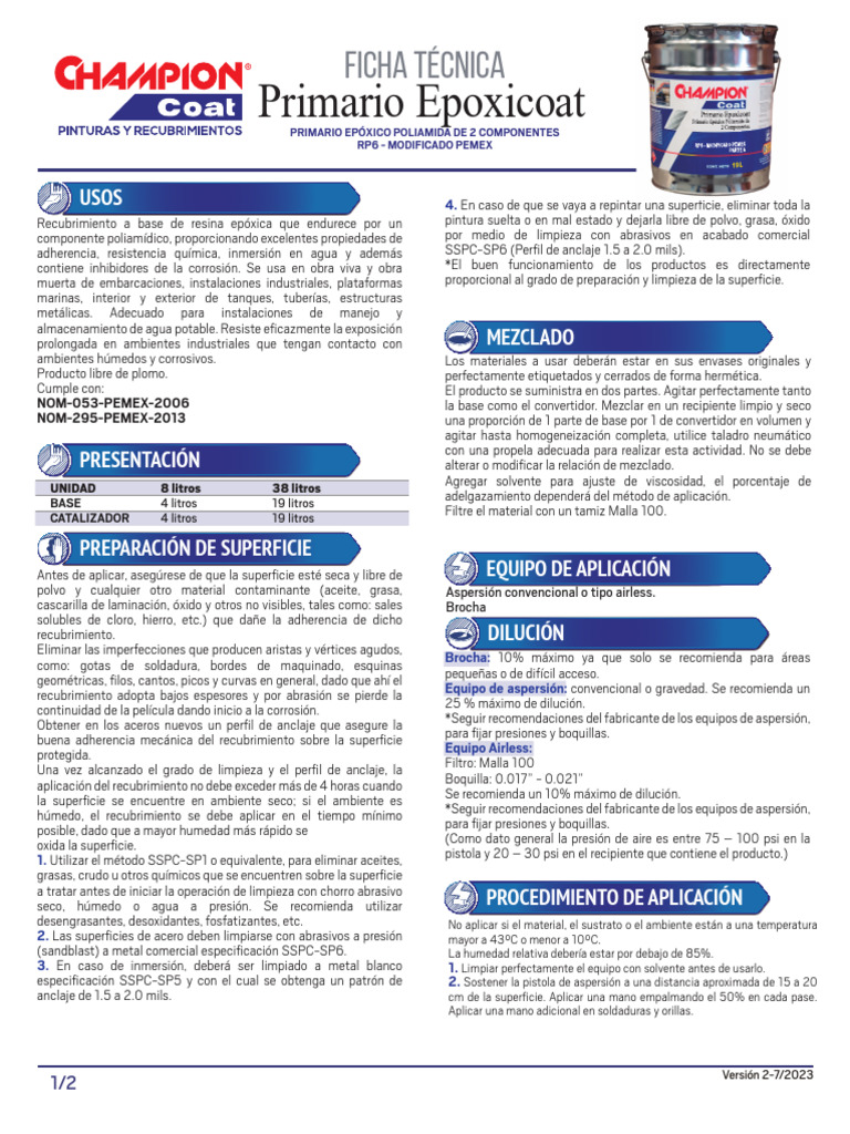Primario Epóxico RP6 (Ficha Técnica) | PDF | Revestimiento | Corrosión