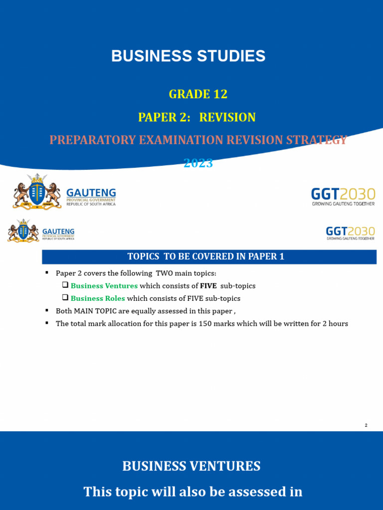 Paper 2 Business Studies Grade 12 Prelimnary Examination Revision ...