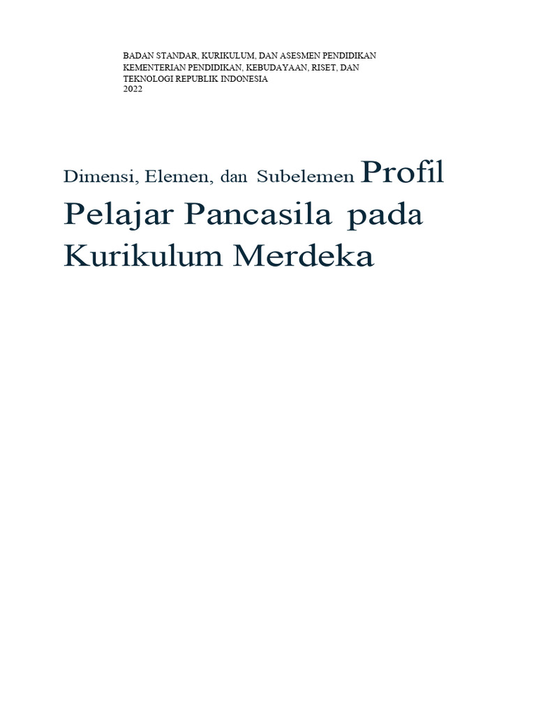 B. Dimensi Elemen Subelemen Profil Pelajar Pancasila Pada Kurikulum ...