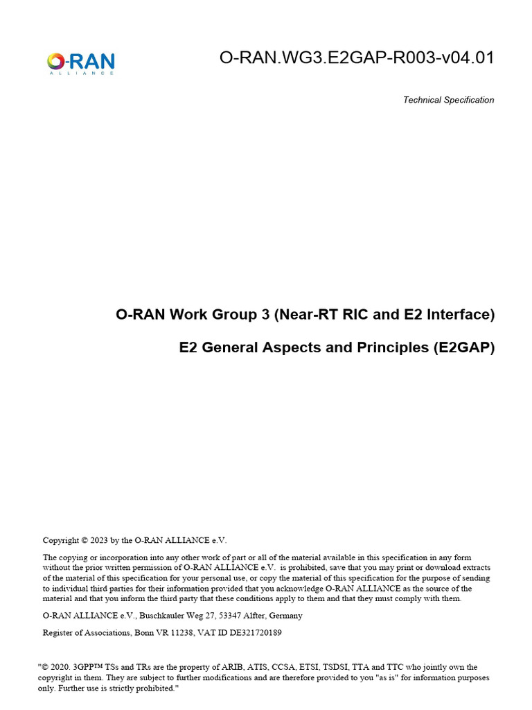 O-RAN WG3 E2GAP-R003-v04 01 | PDF | Internet Protocol Suite | Interface (Computing)
