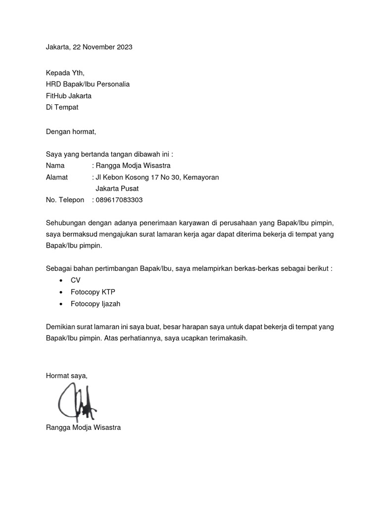 CV Dan Surat Lamaran Rangga Modja | PDF