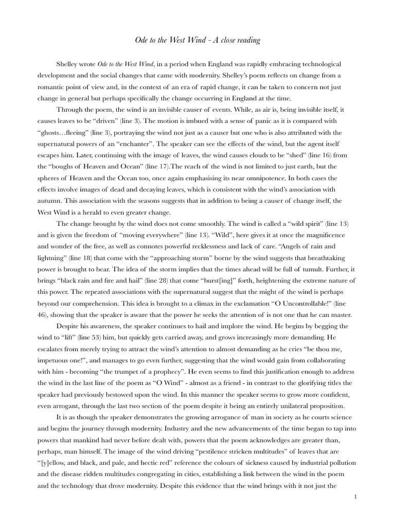 Ode To The West Wind A Close Reading | PDF