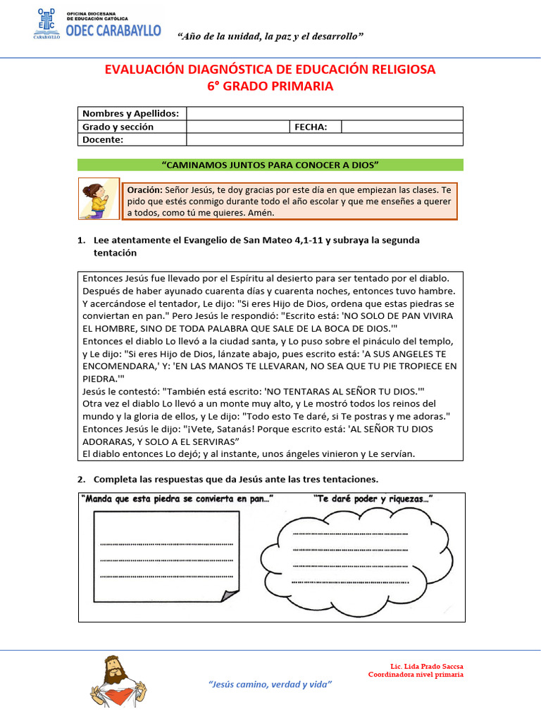 1 Evaluación Diagnóstica Sexto Grado Primaria | PDF | María, madre de ...
