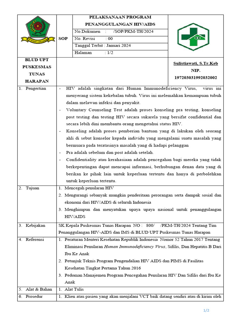 Sop Pelaksanaan Program Penanggulangan Hiv:Aids | PDF