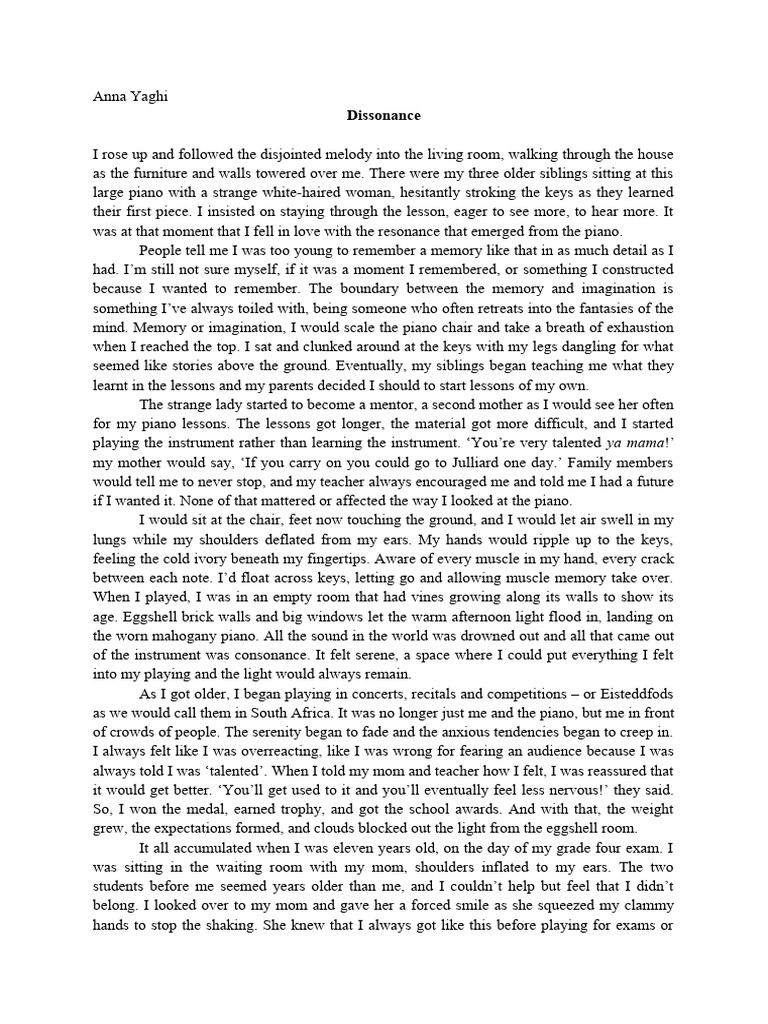 A Nonfiction Person Narrative: Dissonance by Anna Yaghi | PDF | Piano