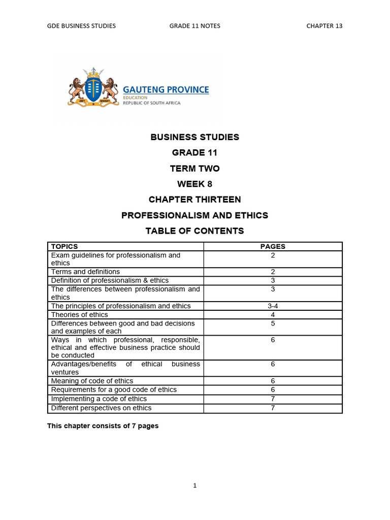 Grade 11 Business Ethics & Professionalism | PDF | Business Ethics ...