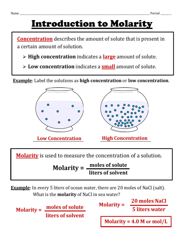 Introduction To Molarity: High Concentration Indicates A Low ...