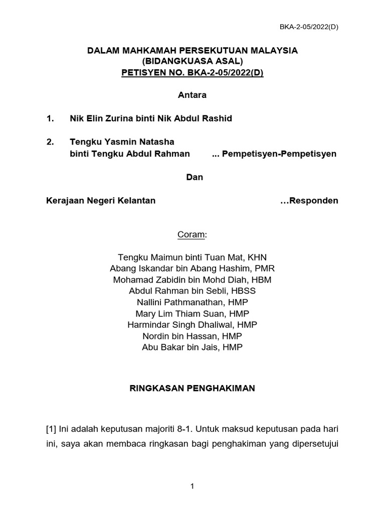 Ringkasan Penghakiman Nik Elin | PDF