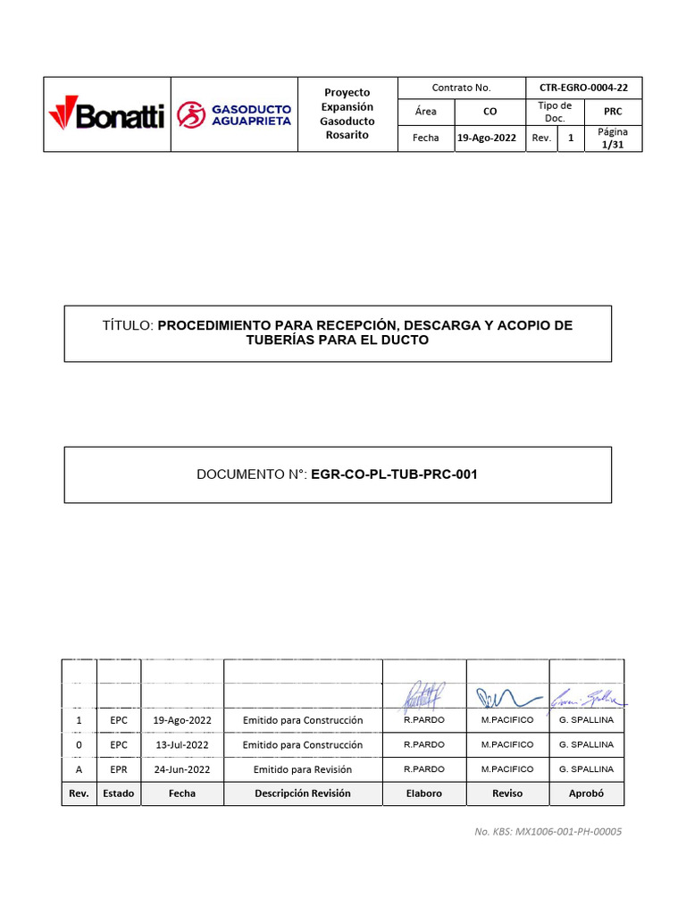 EGR-CO-PL-TUB-PRC-001 - 1 Recepcion Descarga y Acopio de Tuberia ...