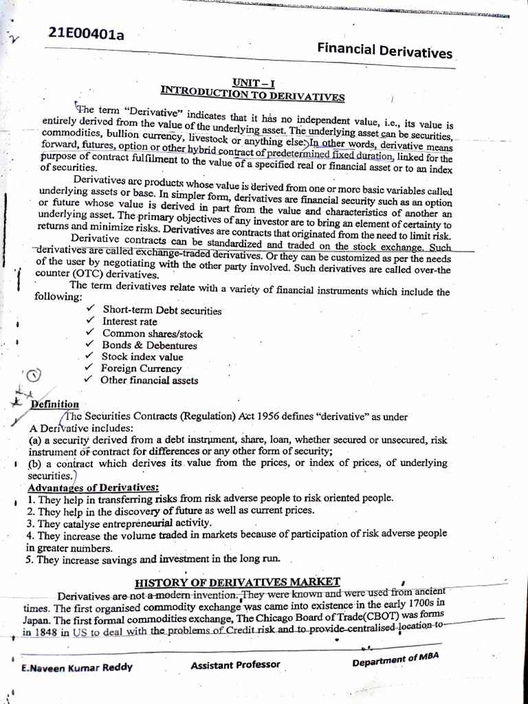 FD Unit 1 | PDF | Derivative (Finance) | Futures Contract