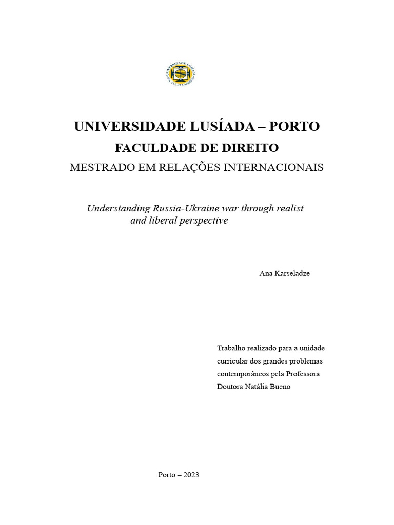 Understanding Russia-Ukraine War Through Realist and Liberal ...
