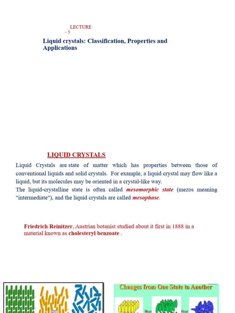 Liquid Crystals: Types and Properties | PDF | Liquid Crystal | Holography