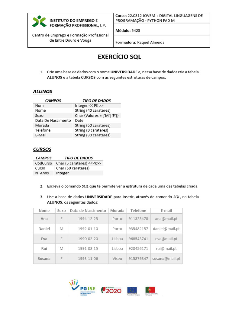 Ficha SQL | PDF | SQL | Tabela (banco de dados)