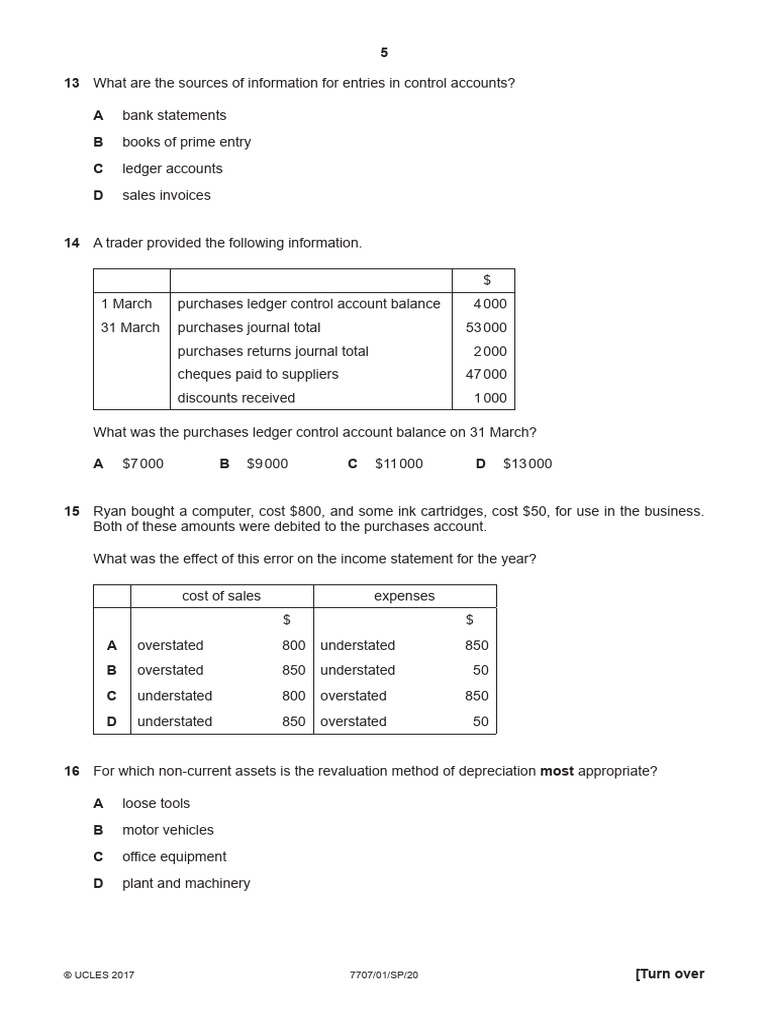 Olevel Specimen MCQ Part2 | PDF | Debits And Credits | Revenue